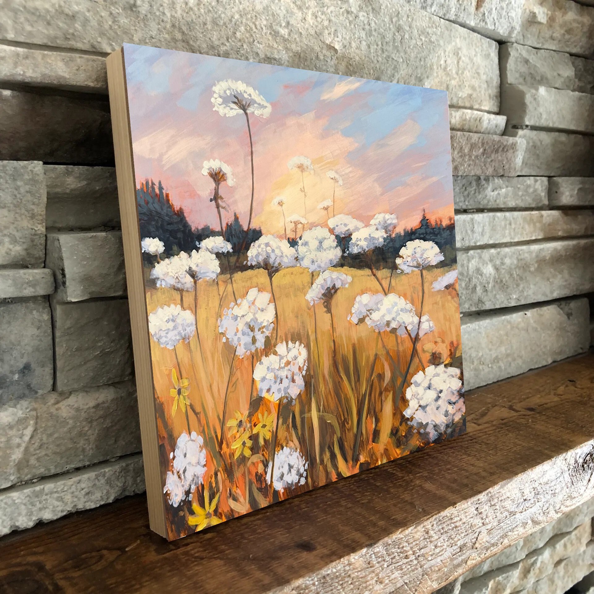 Queen Anne's Lace | Square Landscape Mounted Print, Sunset Wildflowers ...