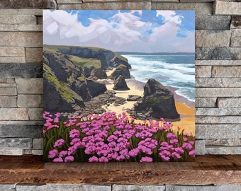 Montara Flowers Square Landscape Mounted Print, Coastal Flowers ...