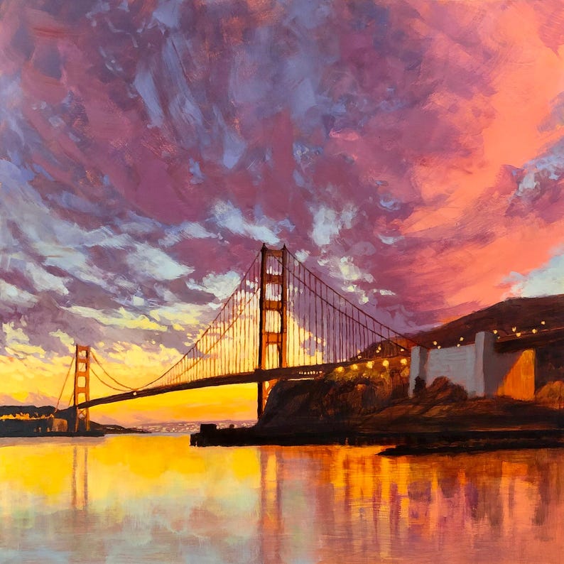 Golden Gate Bridge | Square Landscape Mounted Print, Colorful San ...