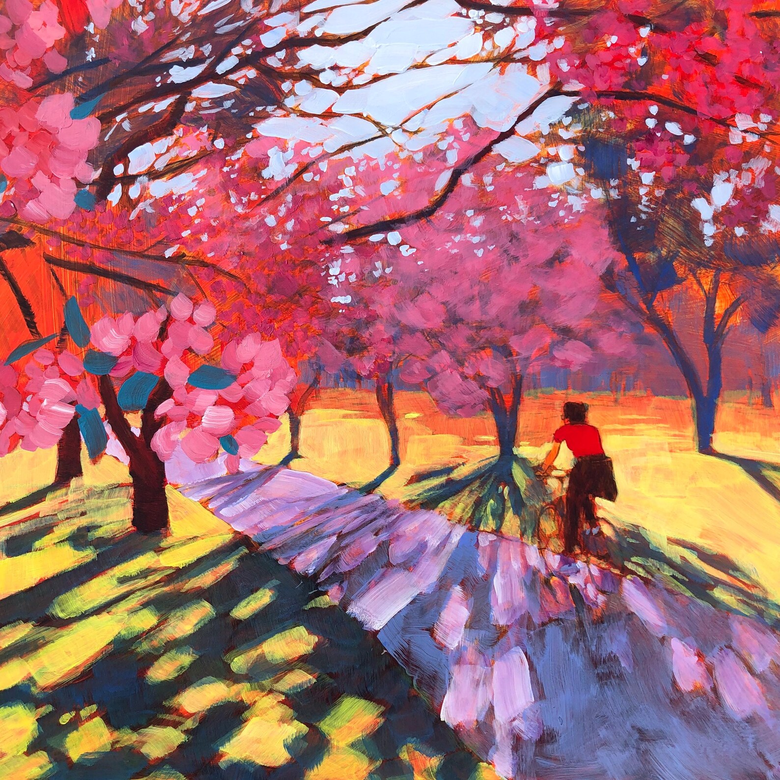 Spring Ride | Square Landscape Mounted Print, Colorful Tree Bicycle ...