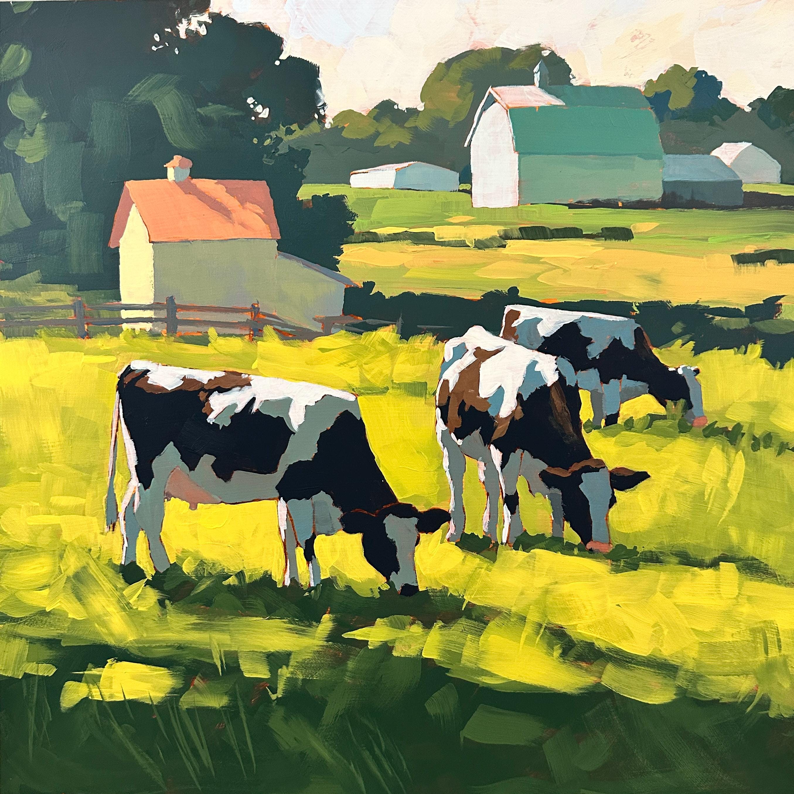 Grazing Cattle | Square Landscape Mounted Print, Dairy Cow Farm Country ...