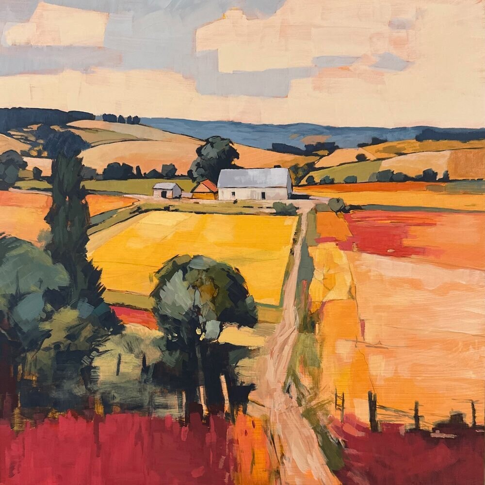 Patchwork Fields | Square Landscape Mounted Print, Farmland View ...