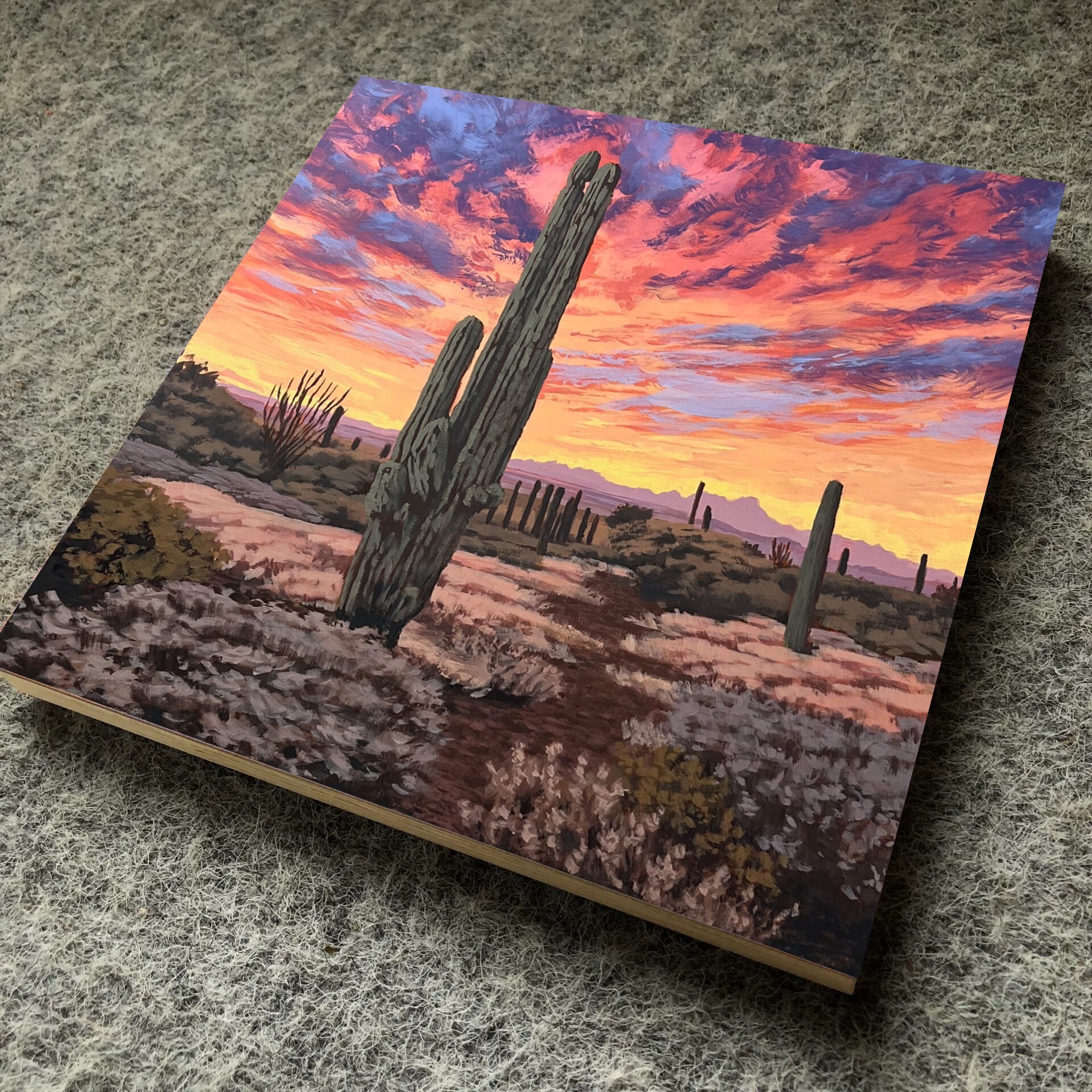 Sonoran Desert Square Landscape Mounted Print, Desert Sky Colorful ...