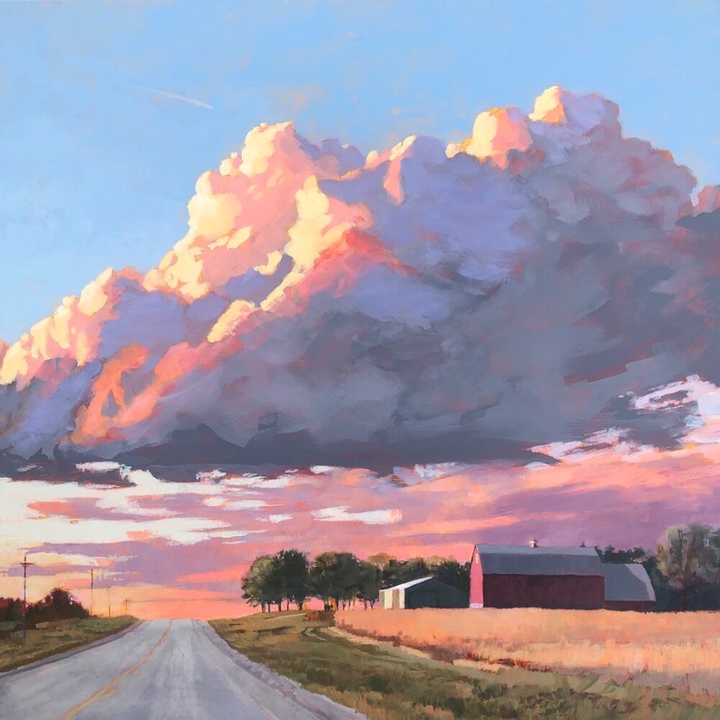 Stanton Barn Square Landscape Mounted Print, Cloudy Skies Colorful ...