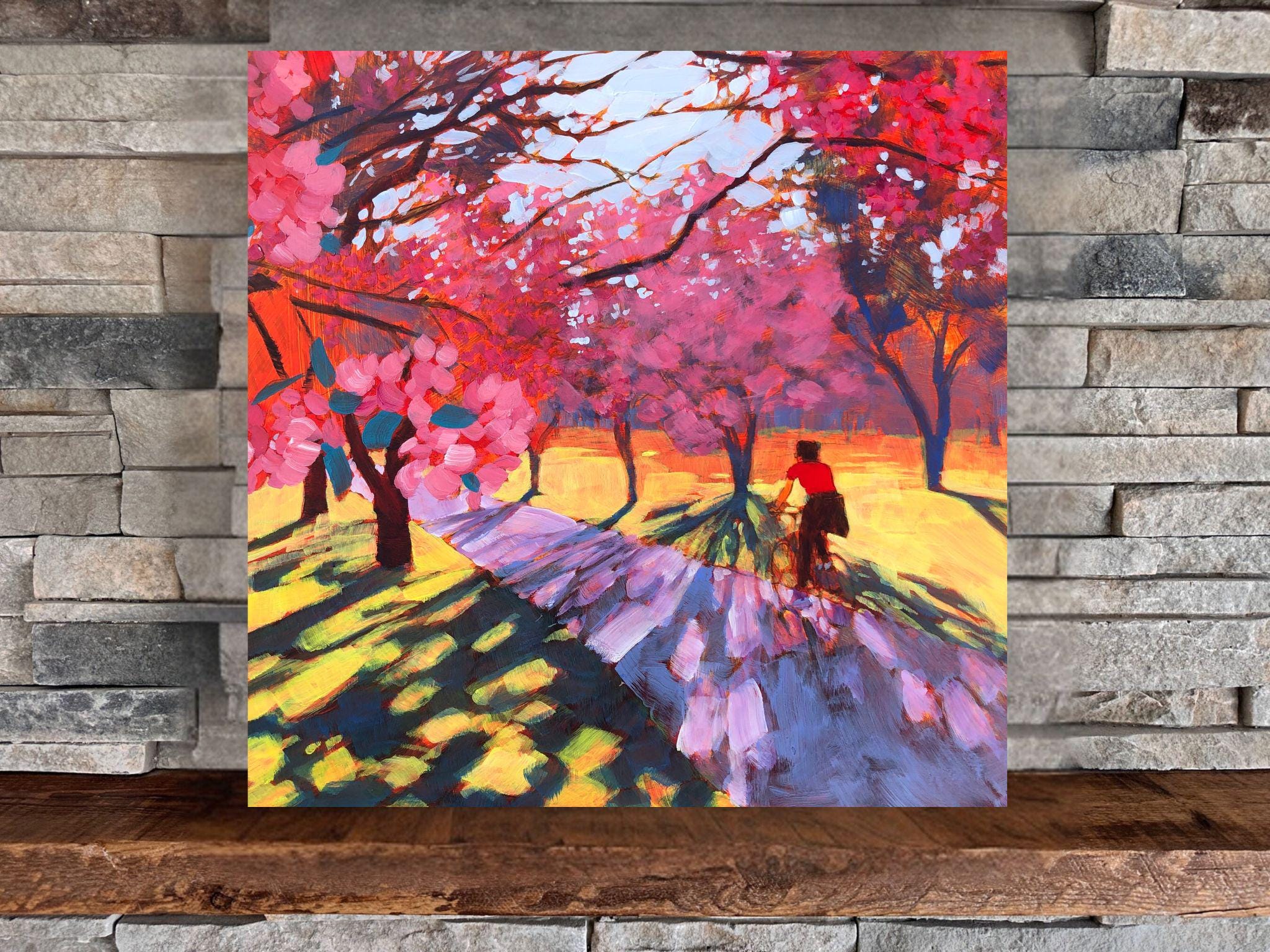Spring Ride | Square Landscape Mounted Print, Colorful Tree Bicycle ...