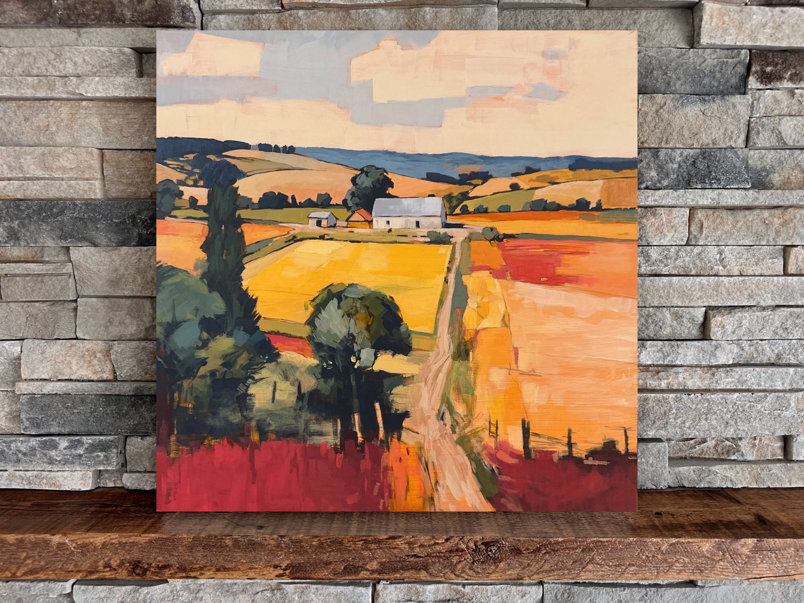 Patchwork Fields | Square Landscape Mounted Print, Farmland View ...