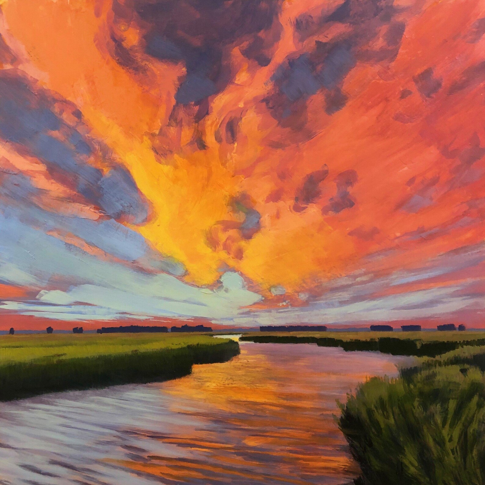 Salt Marsh | Square Landscape Mounted Print, Sunset Marsh Colorful ...