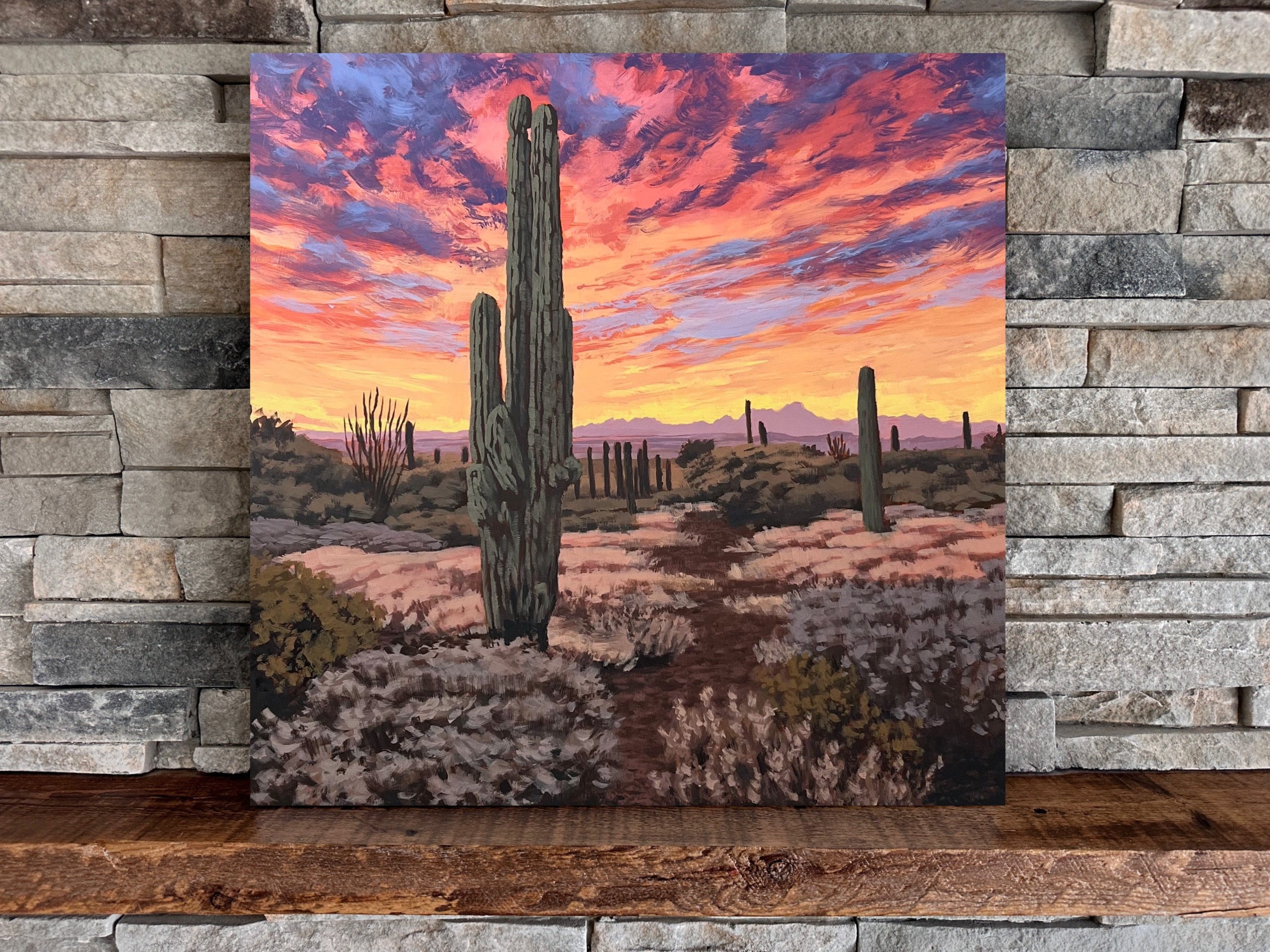 Sonoran Desert Square Landscape Mounted Print, Desert Sky Colorful ...