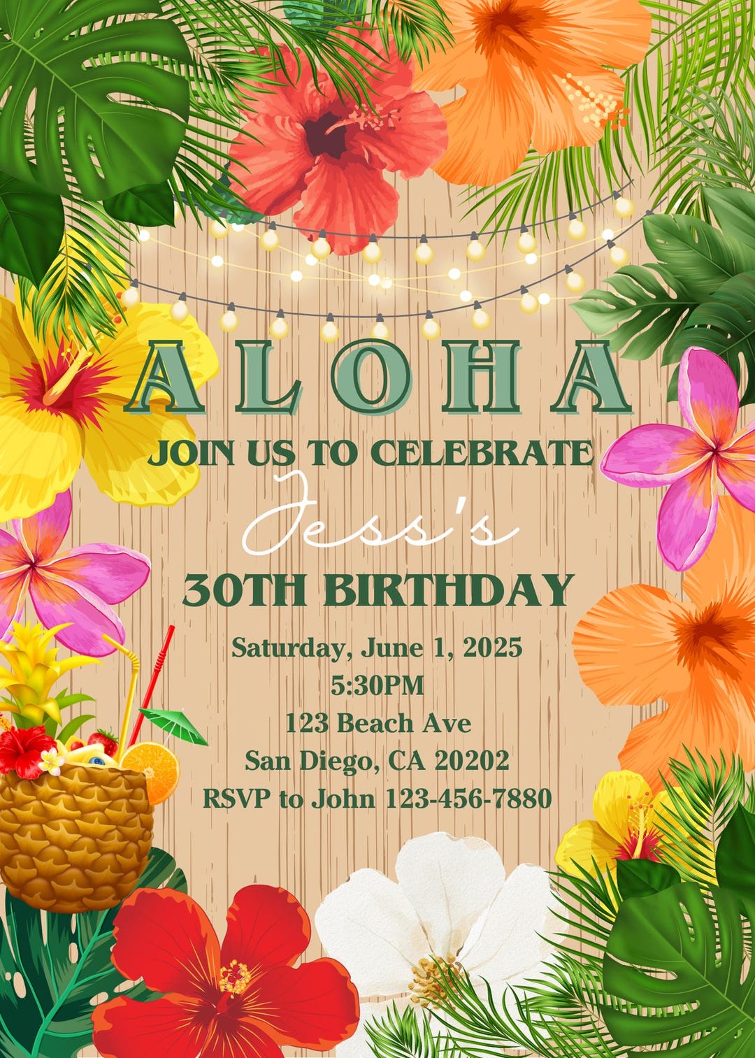 Editable Aloha Birthday Invite, Birthday Invitation, Luau Theme ...