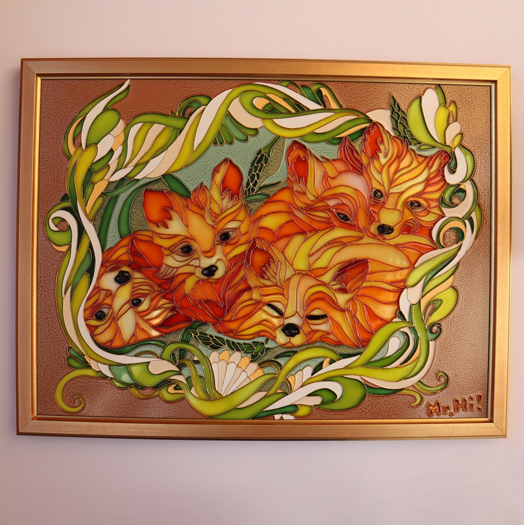 Red Fox Family Stained Glass Painting by Mrhi - Etsy