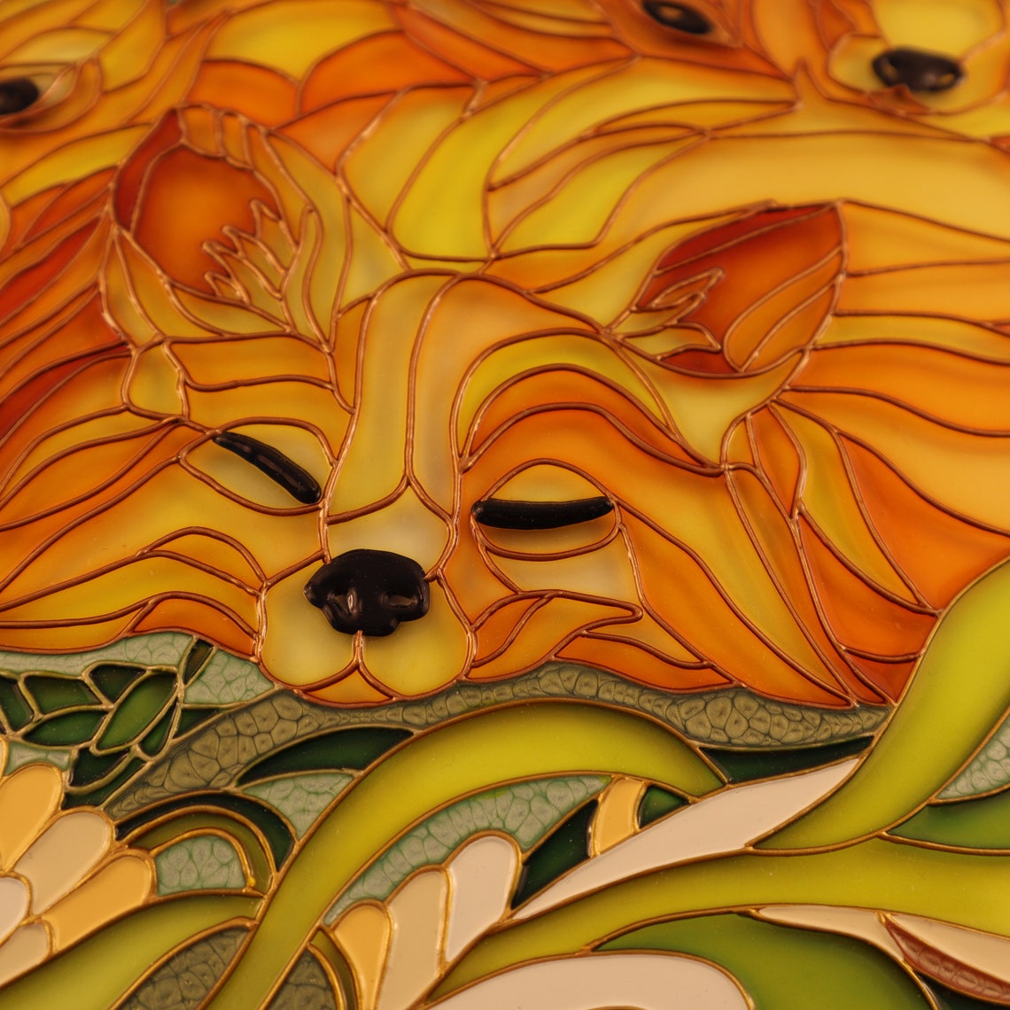Red Fox Family, Stained Glass Painting by Mrhi! - Etsy