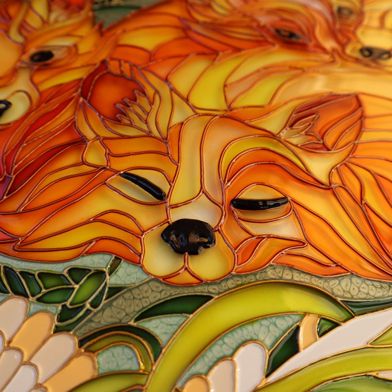 Red Fox Family Stained Glass Painting by Mrhi - Etsy