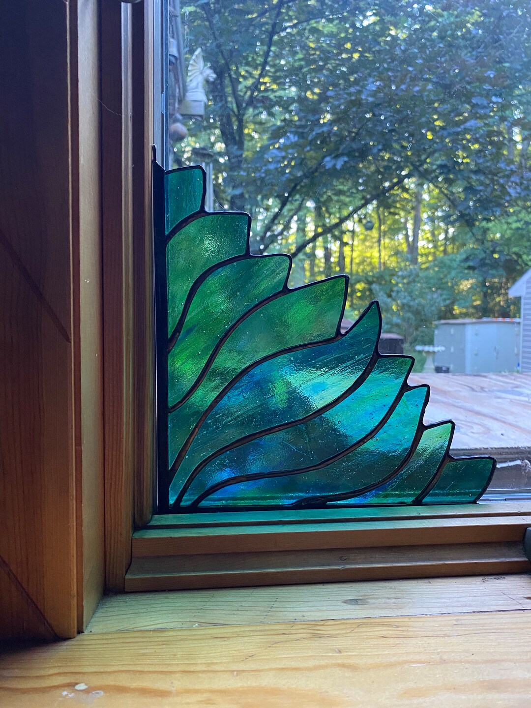 Stained Glass Corner Panel • Seagrass • Abstract Corner Window Panel ...