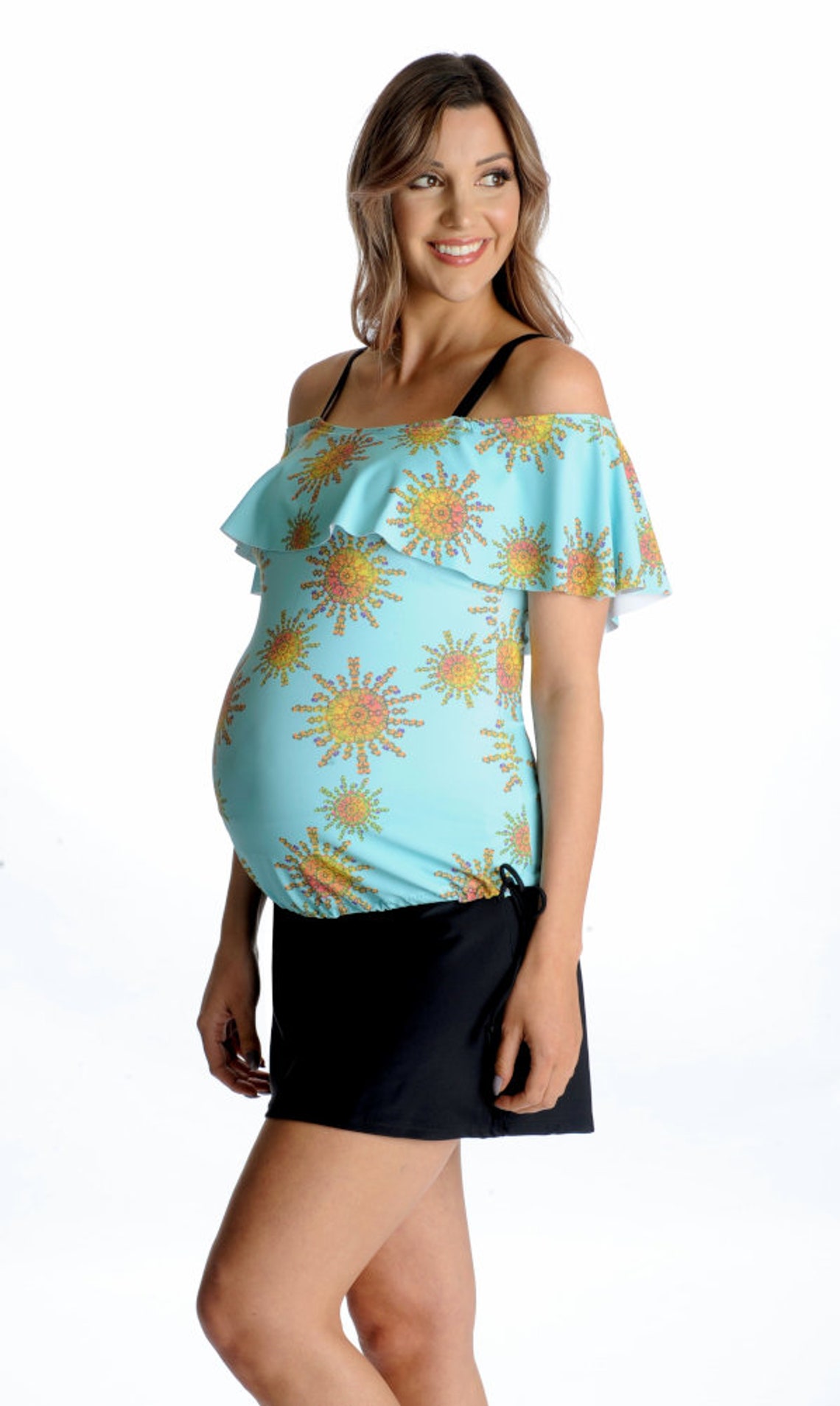 Mermaid Maternity® Ruffle Bandeau Maternity Tankini Top - Sunburst - Etsy