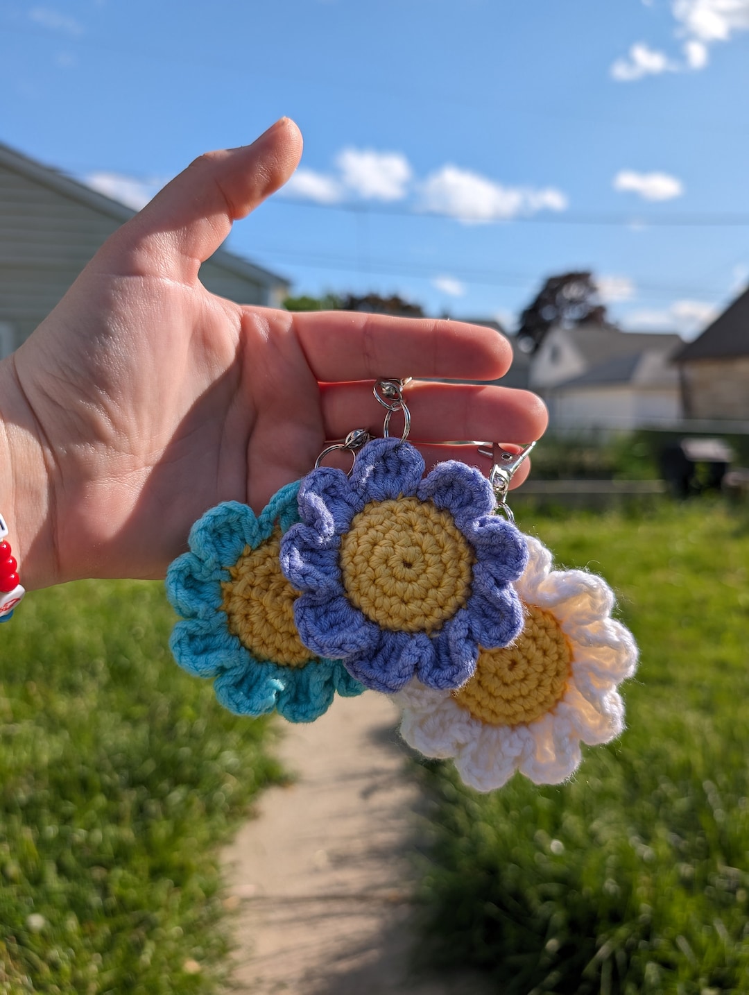 Crochet Floral Keychain, Crochet Flower Keychain, Crochet Sunflower ...