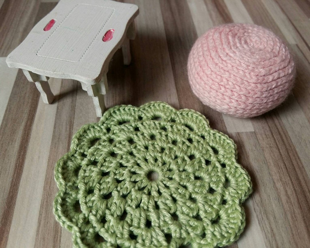 Dollhouse Mini Crochet Rug, Boho Rug for Dolls, Dollhouse Scale 1:12 1/ ...