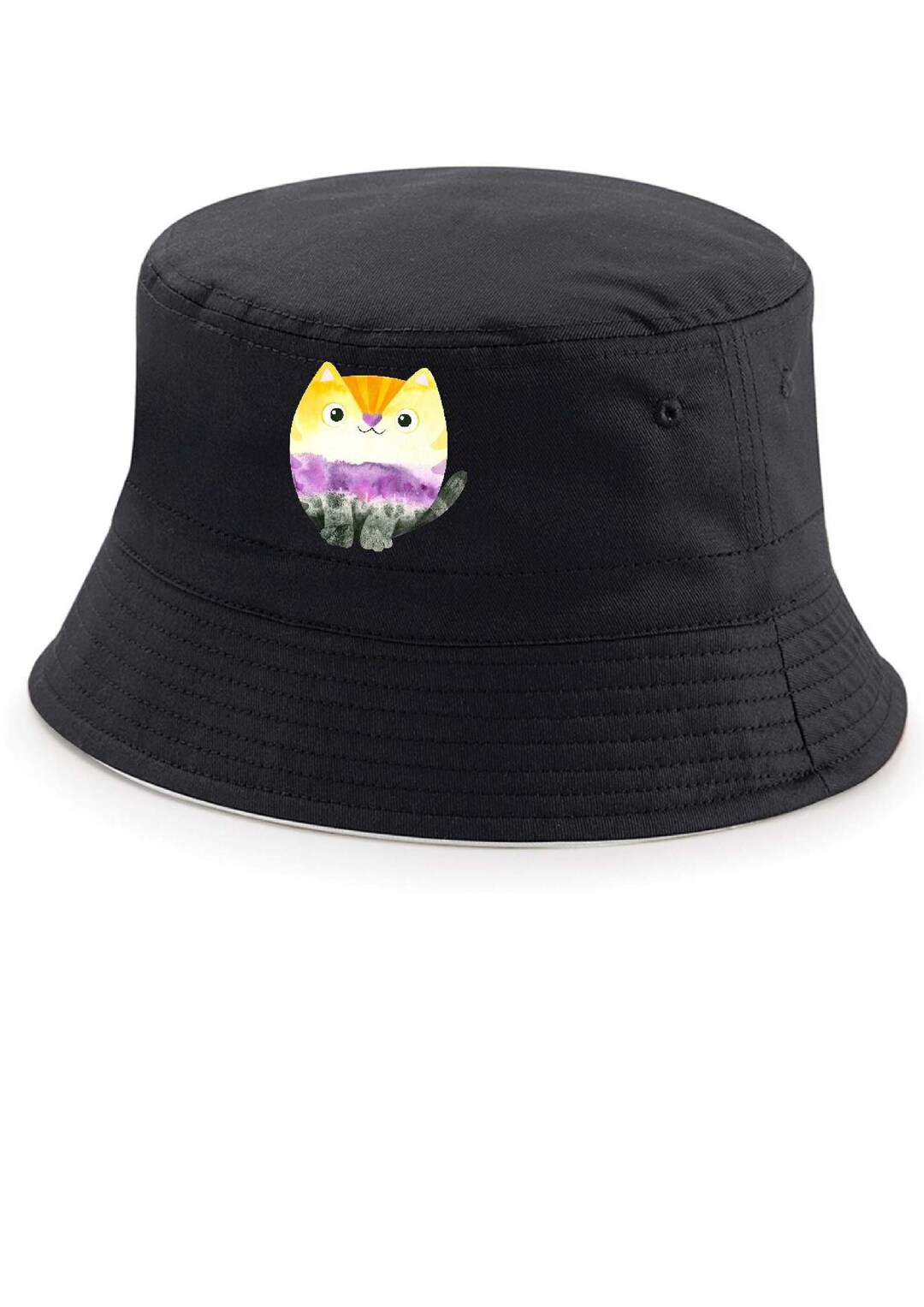 Non Binary Cat Bucket Hat, Pride Cat Hat, Kawaii Pride Cat, LGBT Pride ...