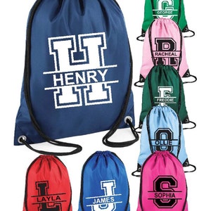 Personalised Name and Split Letter Drawstring Bag, School Bag, Sports ...