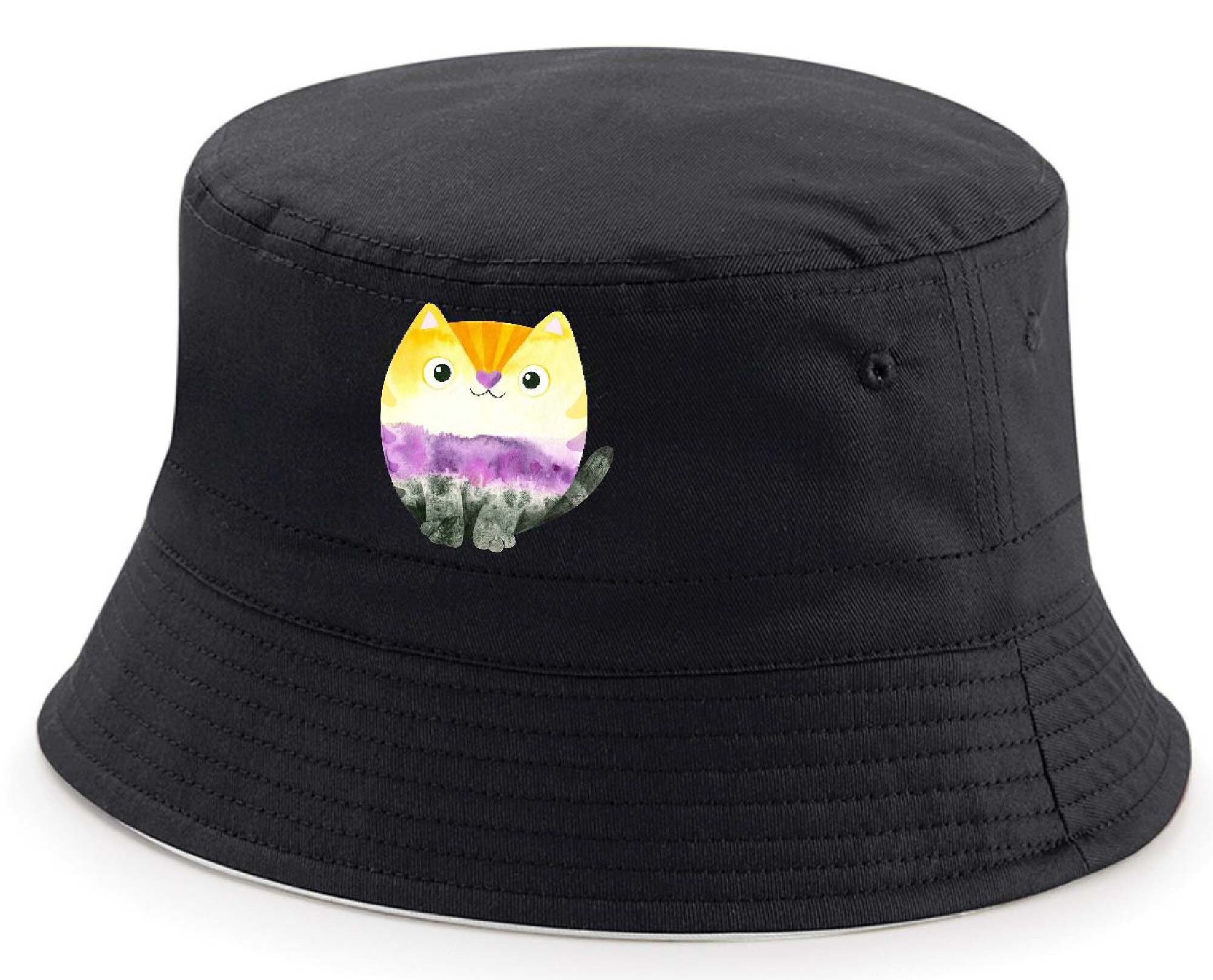 Non Binary Cat Bucket Hat Pride Cat Hat Kawaii Pride Cat - Etsy