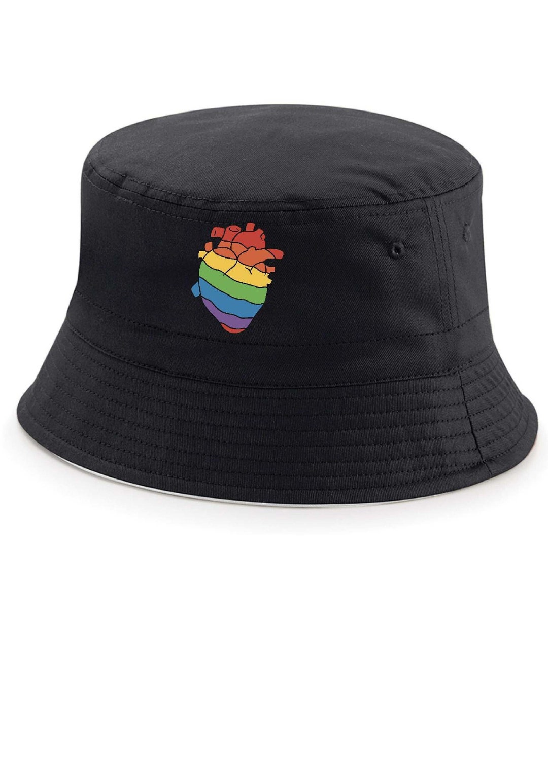 Pride Anatomical Heart Bucket Hat, LGBT Pride Cotton Hat, Rainbow Heart ...