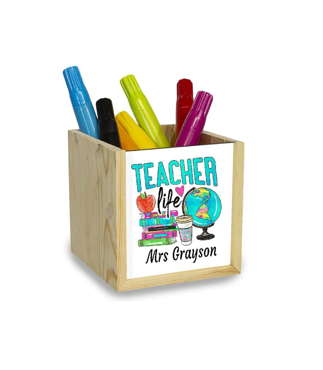 Personalised Teacher Pen Pot, Wooden Pen Pot, Custom Teacher Pencil Pot ...