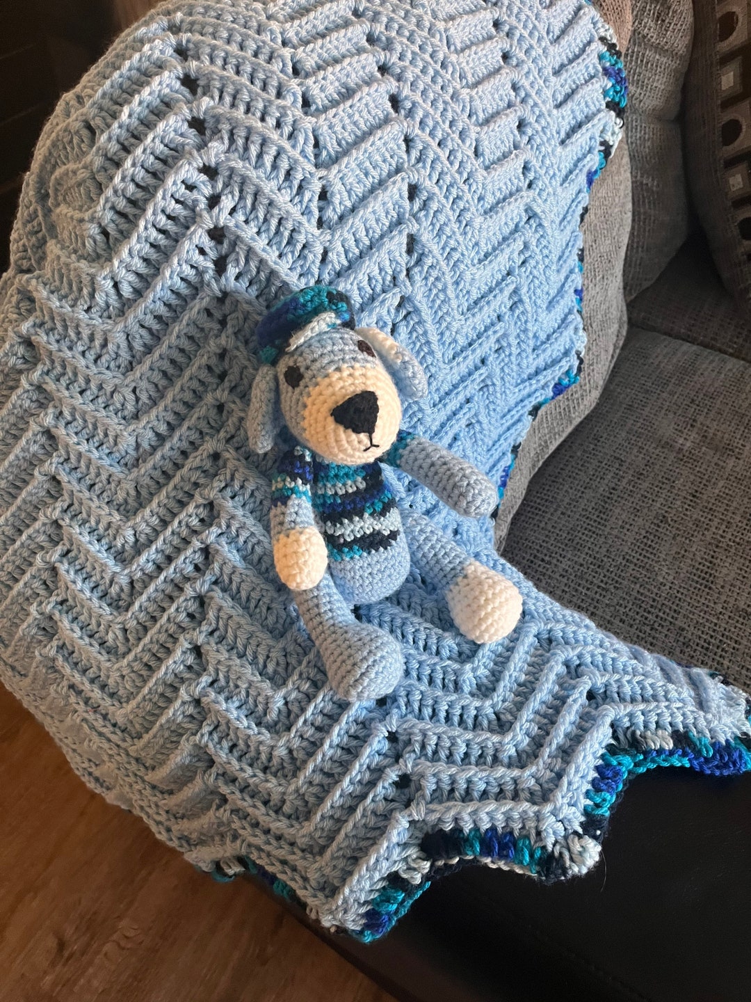 Baby Blue Crochet Baby Blanket With Adorable Blue Puppy - Etsy