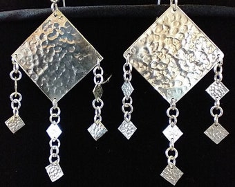 Silver Rounded Square With Textured Leaves Dangle Earrings - Etsy