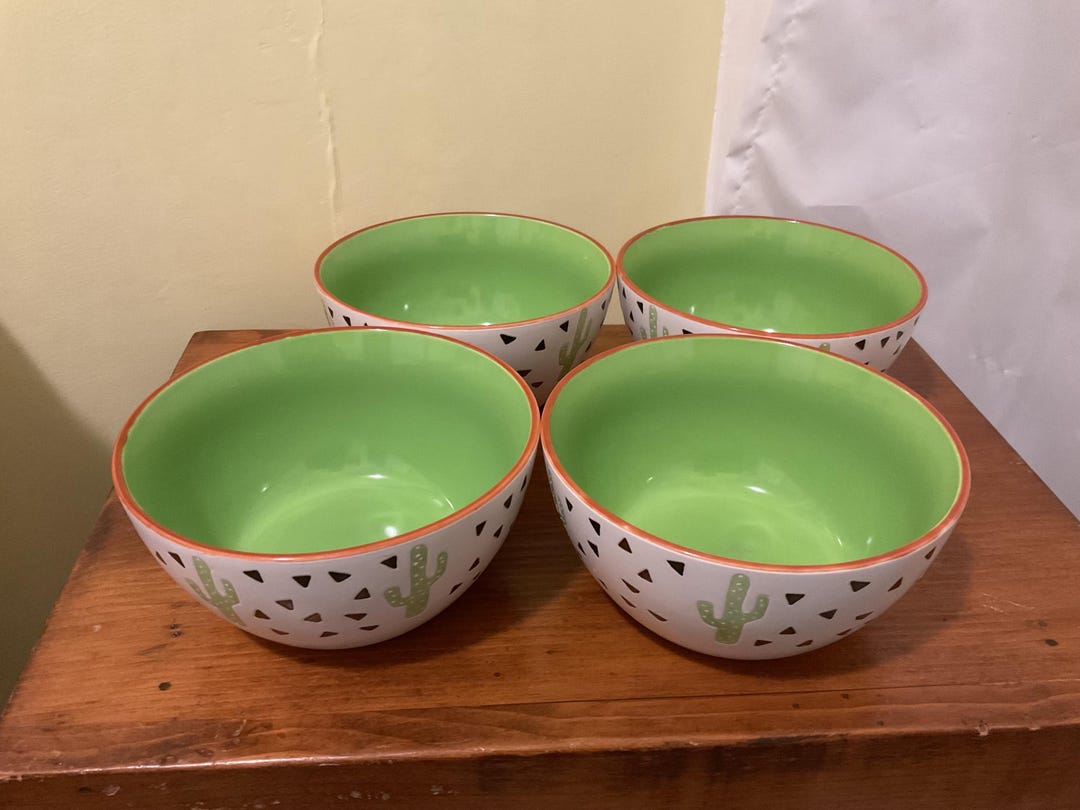 Cactus & Triangle Design Cereal Bowls (4) - Etsy