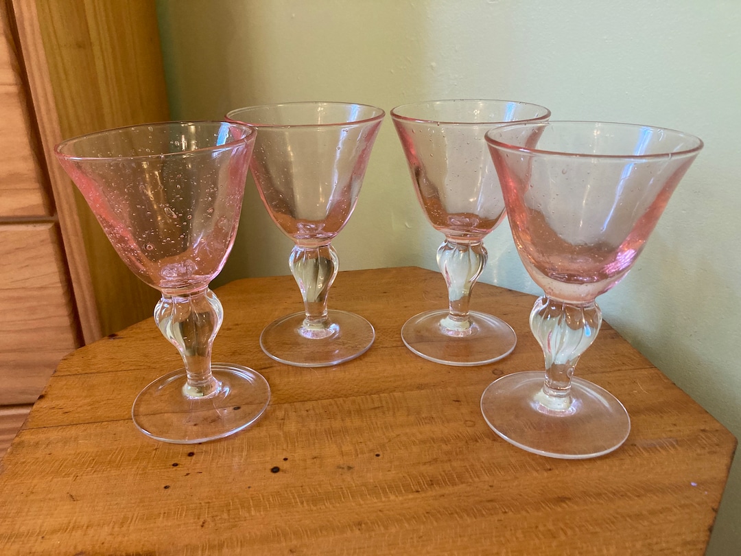 Pink to Clear Bubble Glass Stemware Set of 4 - Etsy