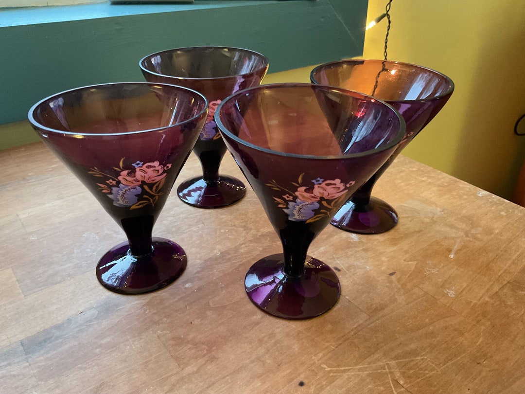 Amethyst Floral Liquor Stemware Glasses (4) - Etsy