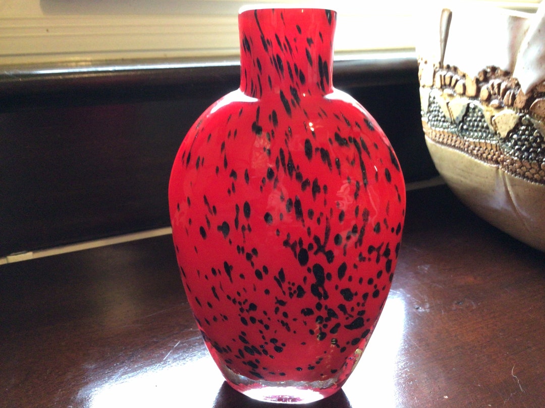 Hand Blown Red & Black Glass Flask (no Stopper) - Etsy