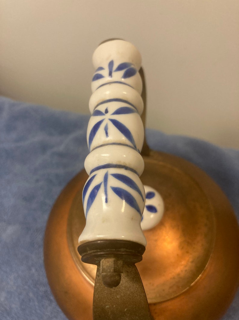 Copper Kettle With Delft Blue Ceramic Handles & BIG DENT - Etsy