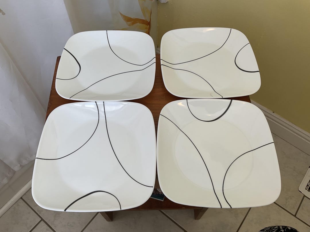 Corelle Vitrelle Simple Lines Pattern Square Plates (4) - Etsy