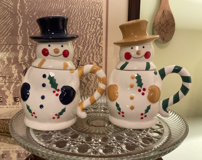 Temp-tations Set of Two Christmas Snowman Mugs With Lids - Etsy