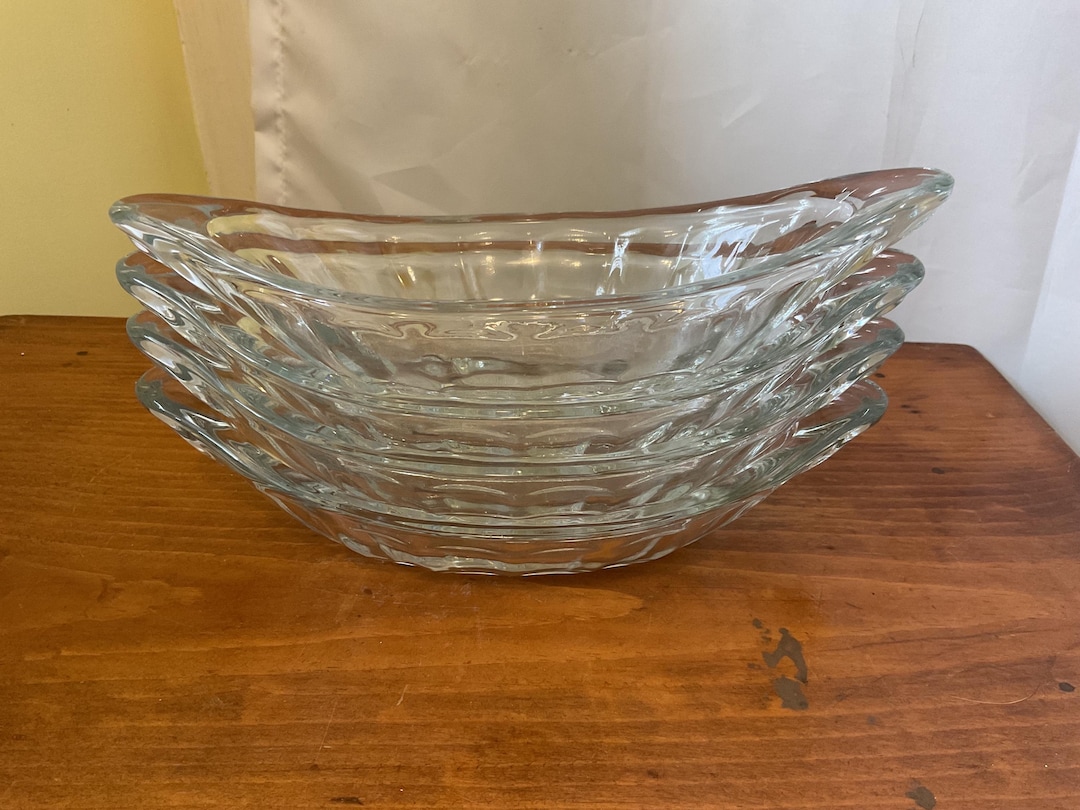 Oval Sculptured Glass Banana Split Dish (4) - Etsy
