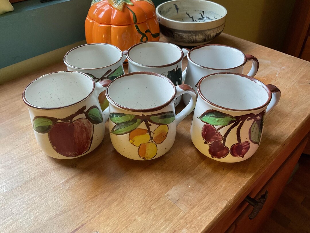 Stoneware Handpainted Fruit Coffee Mugs (6) - Etsy