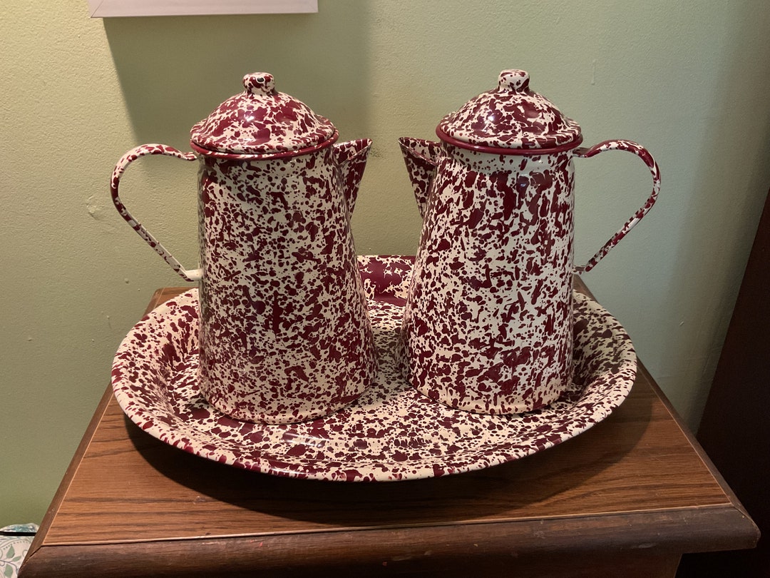 CGS International Enamelware Coffee Pots (2) & Serving Tray - Etsy