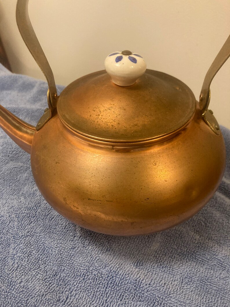 Copper Kettle With Delft Blue Ceramic Handles & BIG DENT - Etsy