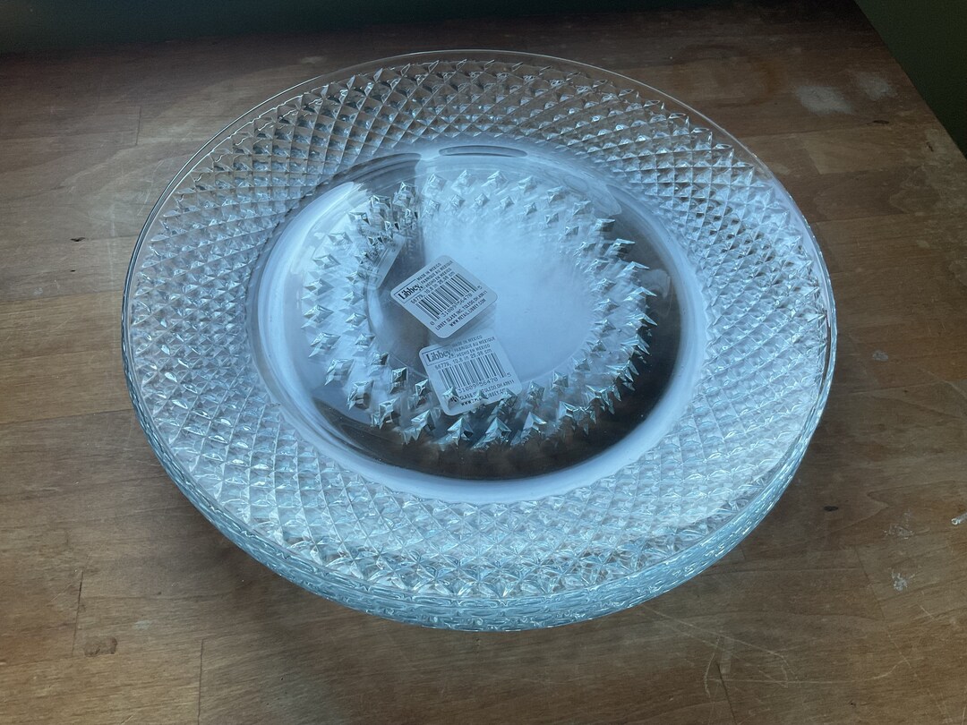 Libbey Diamond Pattern Glass Dinner Plates NEW 4 - Etsy