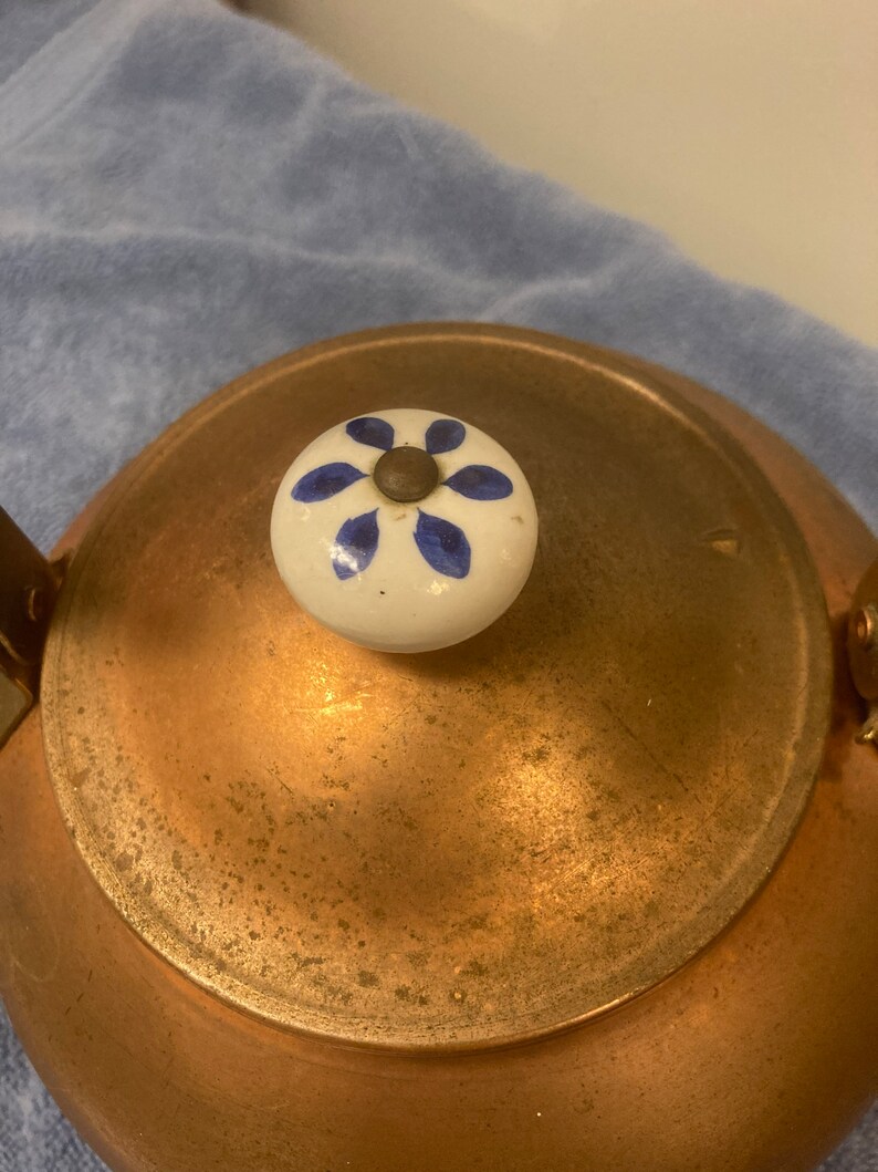 Copper Kettle With Delft Blue Ceramic Handles & BIG DENT - Etsy