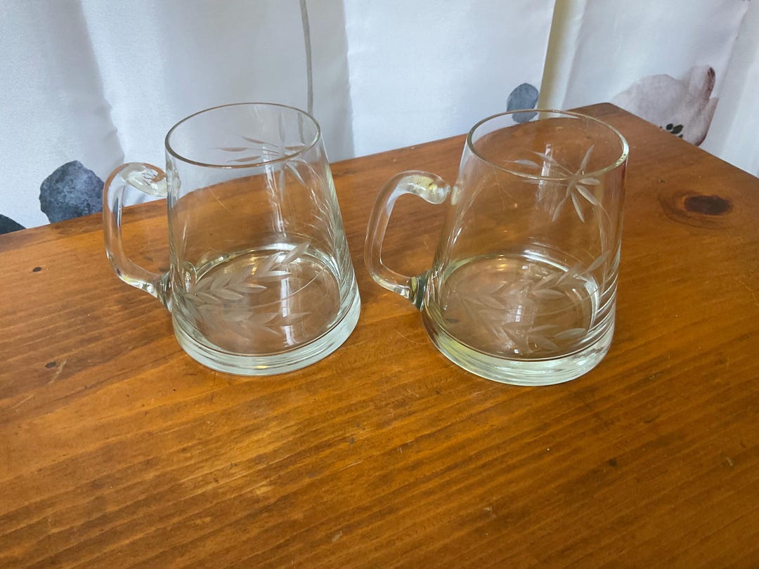 Etched Glass Small Floating Handle Tankards (2) - Etsy