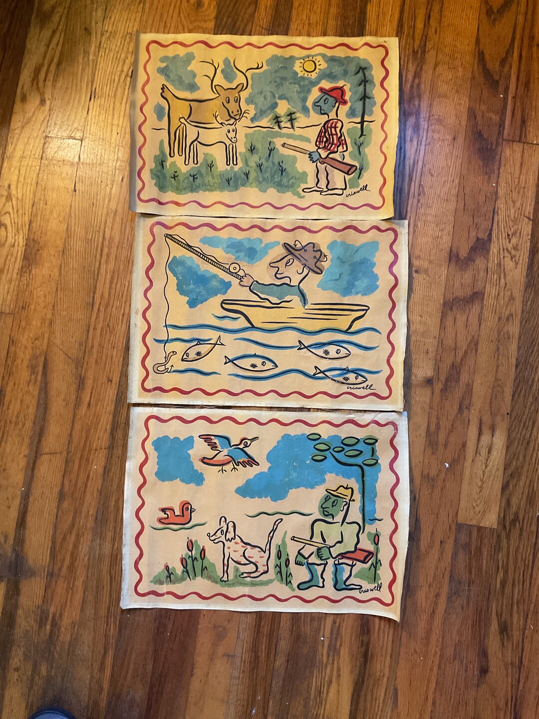 Chriswell Primitive Folk Art Prints on Linen 3 - Etsy