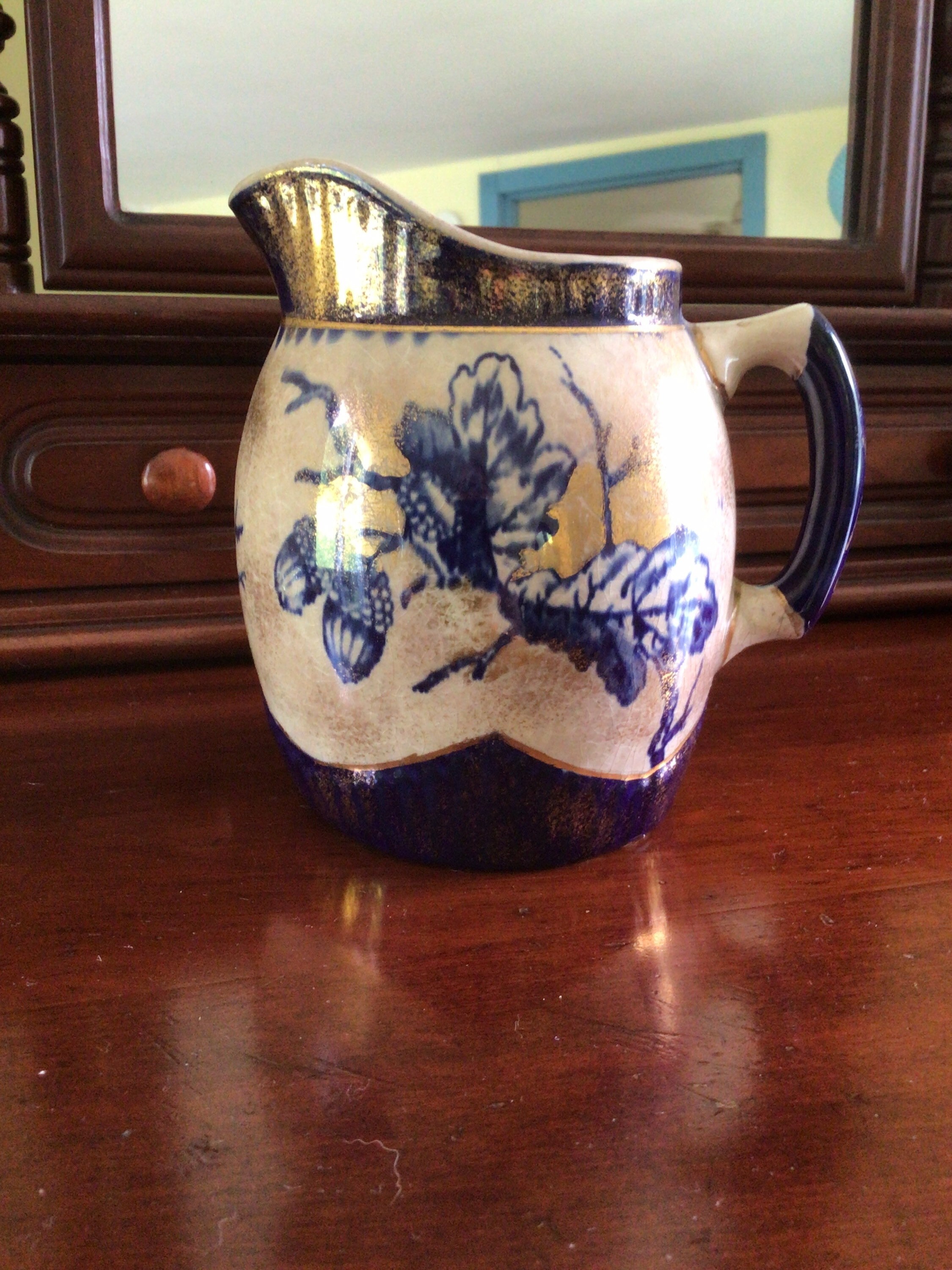 Antique Ott and Brewer Co Cobalt Blue and Gold Pitcher - Etsy