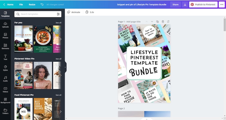 Pinterest Templates Bundle of 10 - Lifestyle Pinterest Templates - Etsy