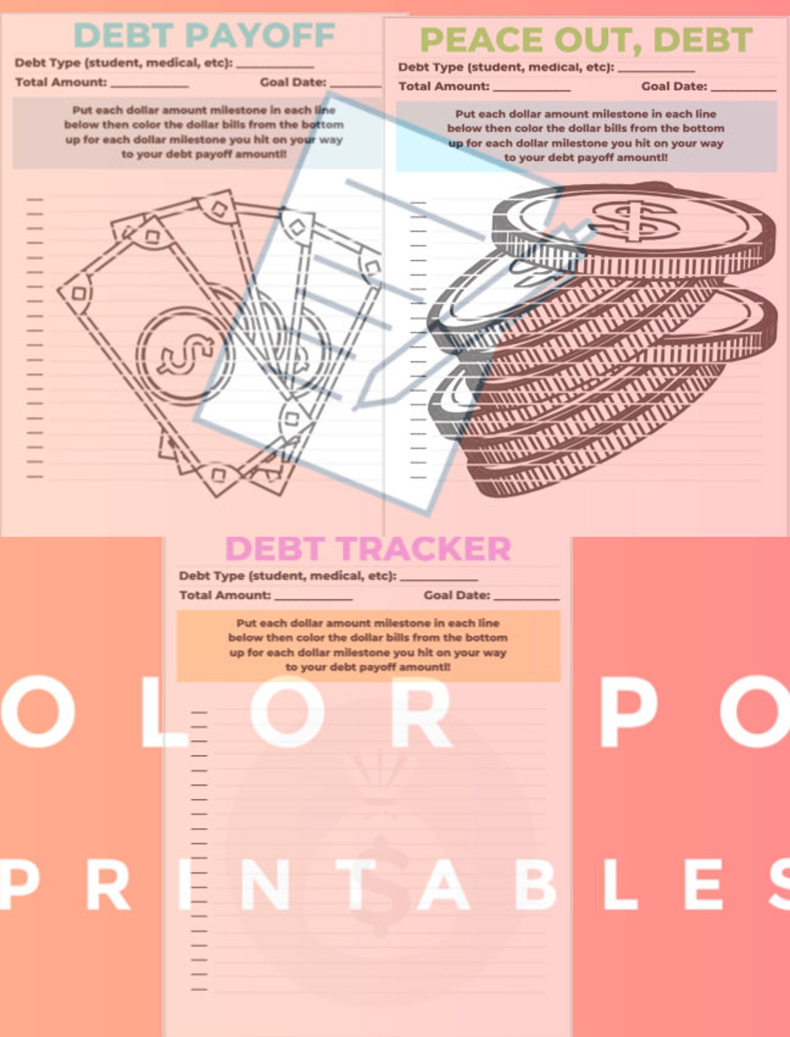 Debt Payoff Tracker Coloring Pages - Etsy