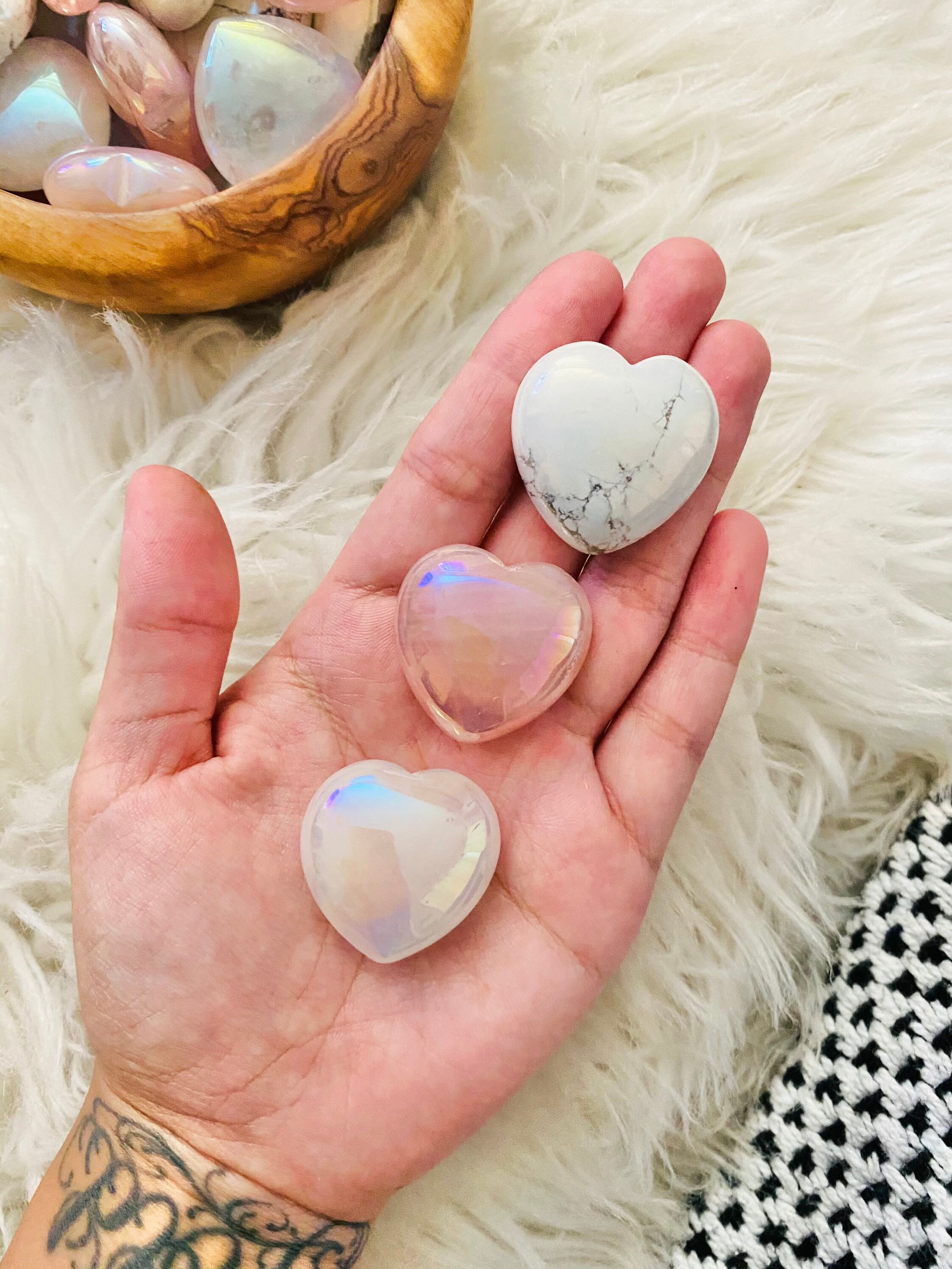 ONE Angel Aura Heart, Aura Rose Quartz Hearts, Aura Howlite Hearts ...