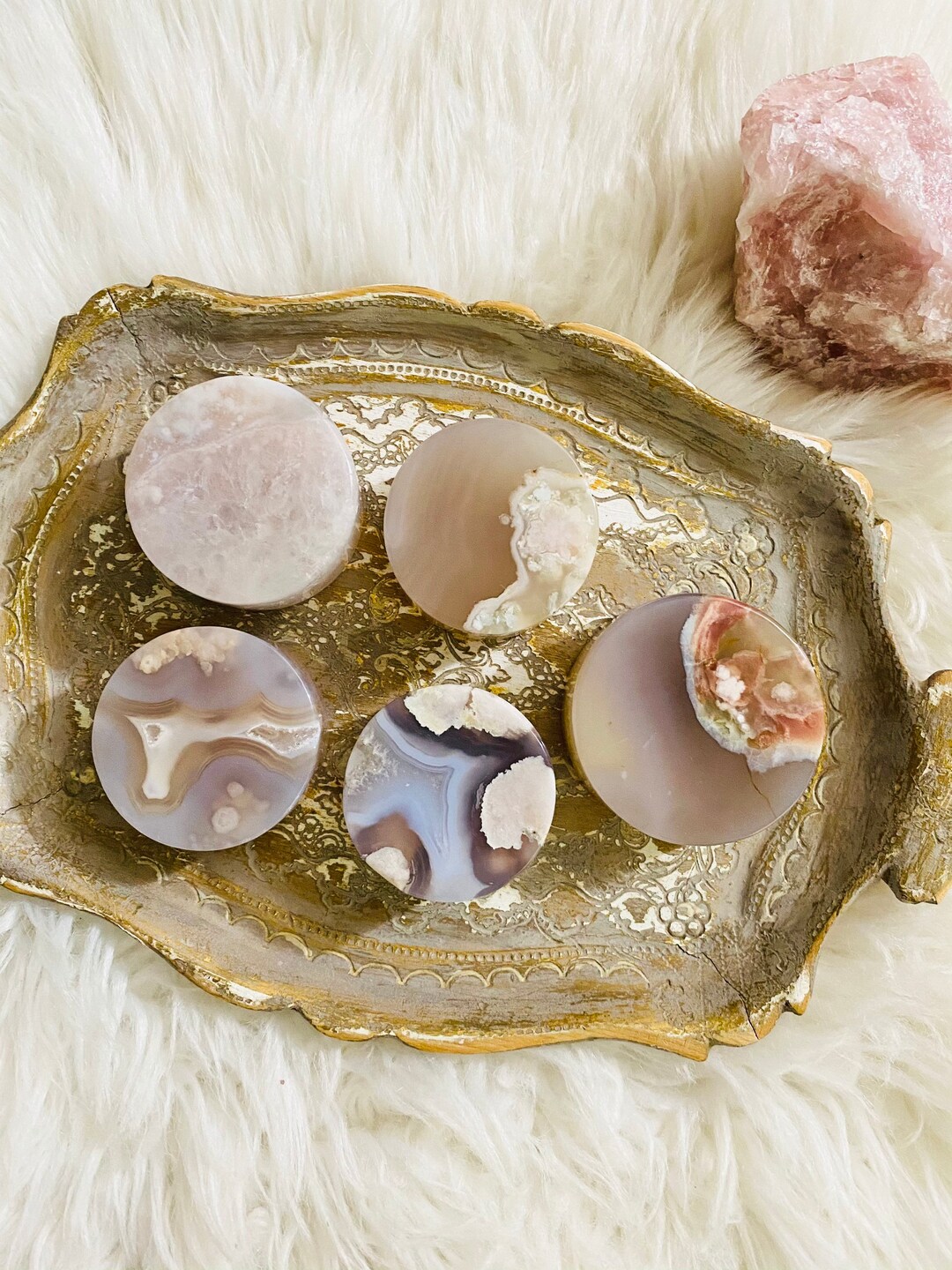 Flower Agate Disc, Flower Agate Thick Circle Discs Cookies Slabs ...