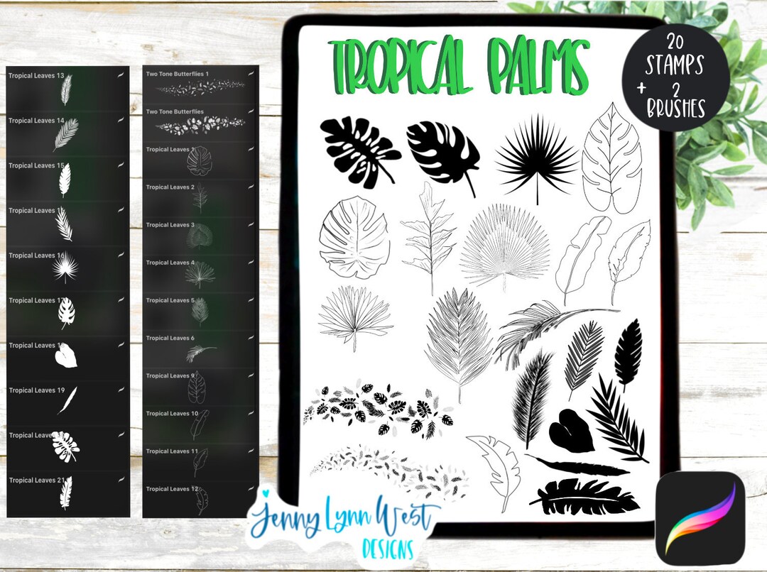 Procreate Brush Stamp Tropical Palm Leaves Stamp Set for - Etsy