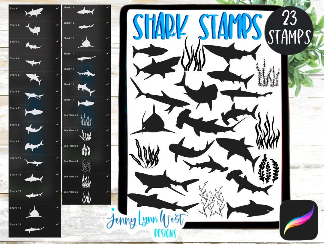 Procreate Stamps SHARKS Stamps Set for Procreate Brushes iPad Shark ...