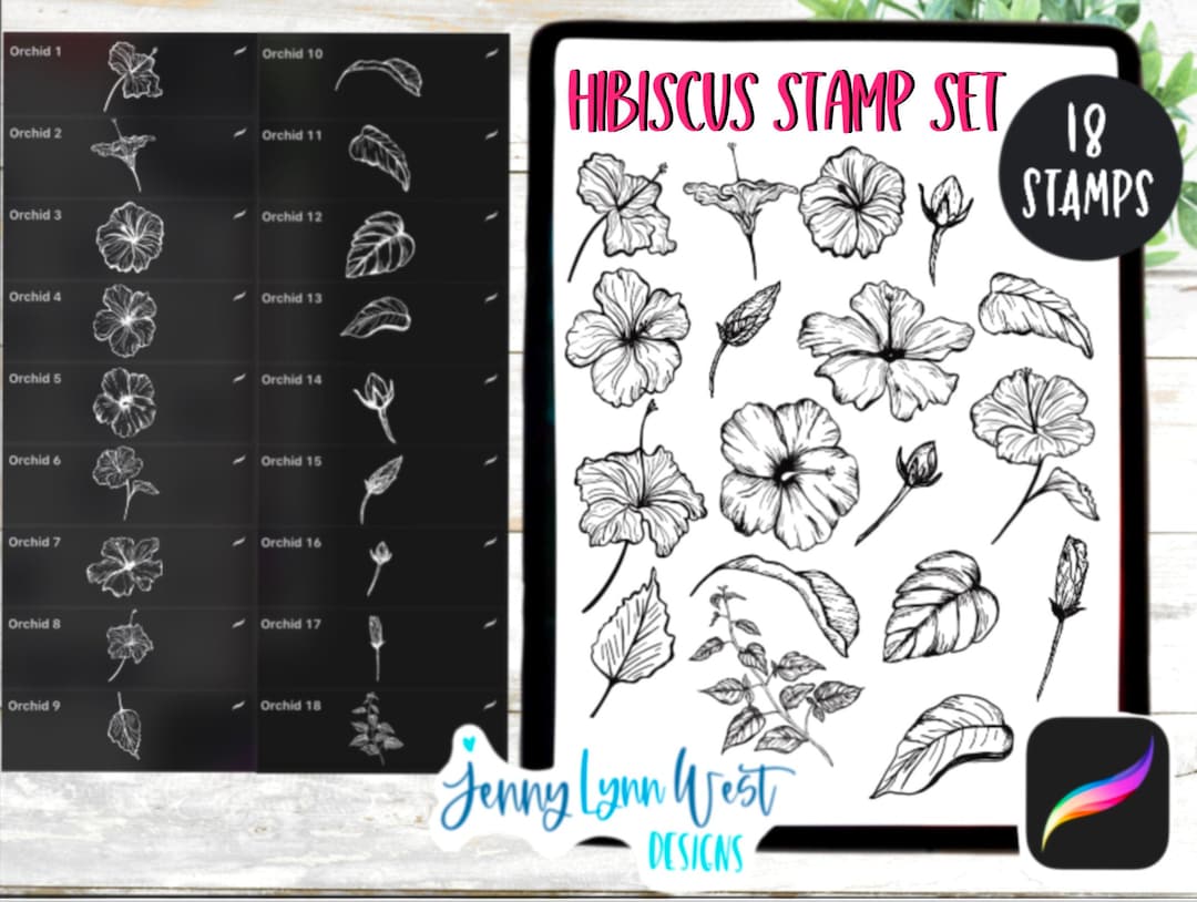 Procreate Stamp Hibiscus Stamp Set for Procreate Brushes iPad Brush ...